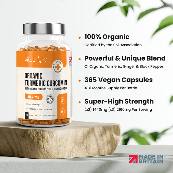 Organic Turmeric Curcumin 2160mg with Black Pepper & Ginger | 365 Capsules – VitaBright