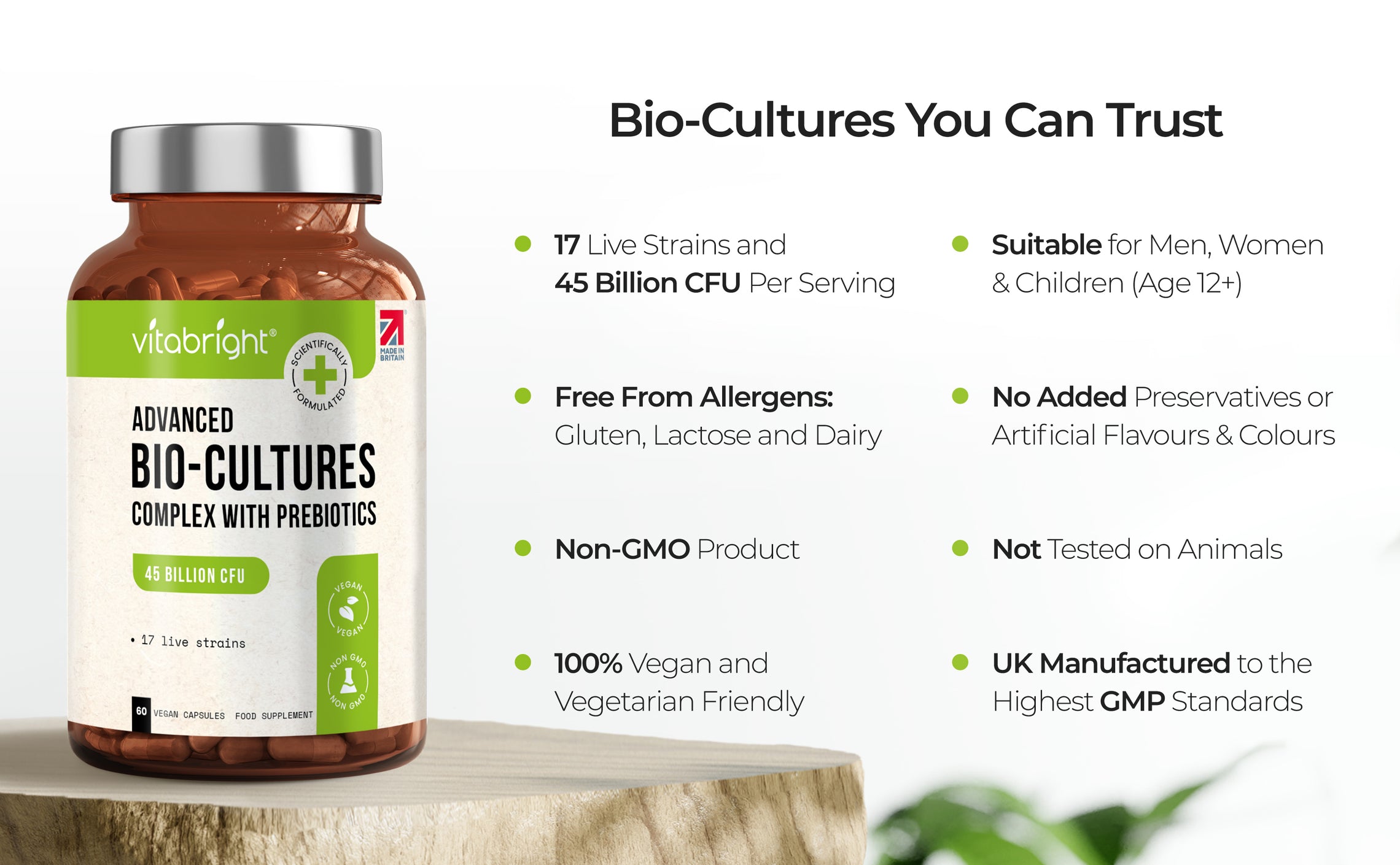 Bio Cultures Probiotic | 45 Billion CFUs 17 Strain | 60 Vegan Capsules ...