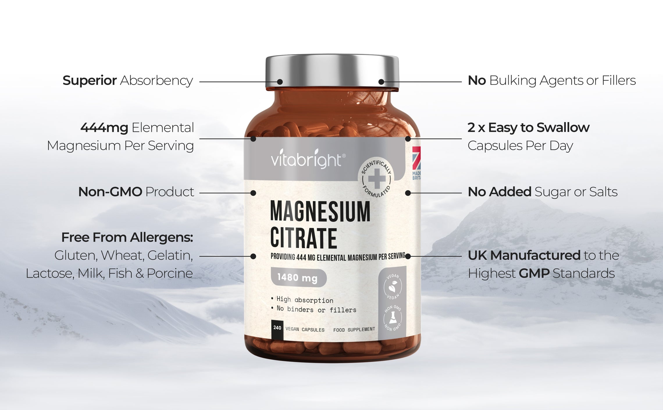 Magnesium Citrate | 1480mg | 180 Vegan Capsules | 444mg Elemental ...