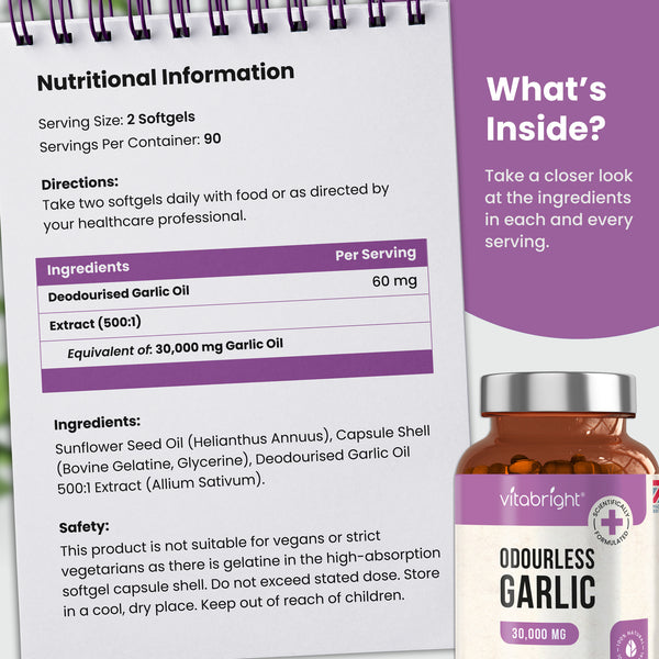 Garlic Capsules - High Strength 30,000mg - 180 Odourless Softgels ...
