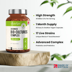 Bio Cultures Probiotic | 45 Billion CFUs 17 Strain | 60 Vegan Capsules ...