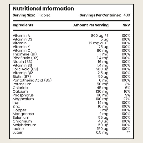 Advanced Multivitamin | 400 Vegan Tablets | 27 Nutrients | Made in UK ...