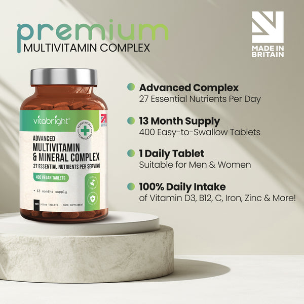 Advanced Multivitamin | 400 Vegan Tablets | 27 Nutrients | Made in UK ...