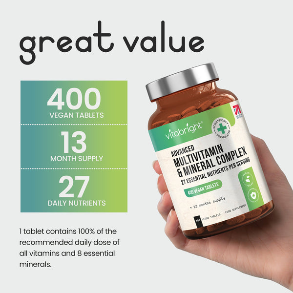 Advanced Multivitamin | 400 Vegan Tablets | 27 Nutrients | Made in UK ...