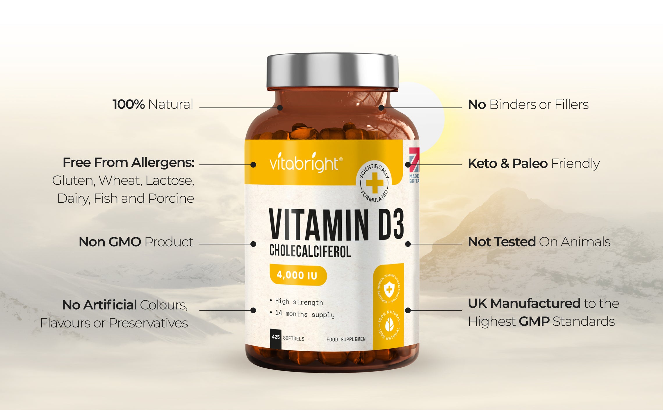 Vitamin D3 | 425 Softgels | 4000 IU | 14 Months Supply | Made in UK ...