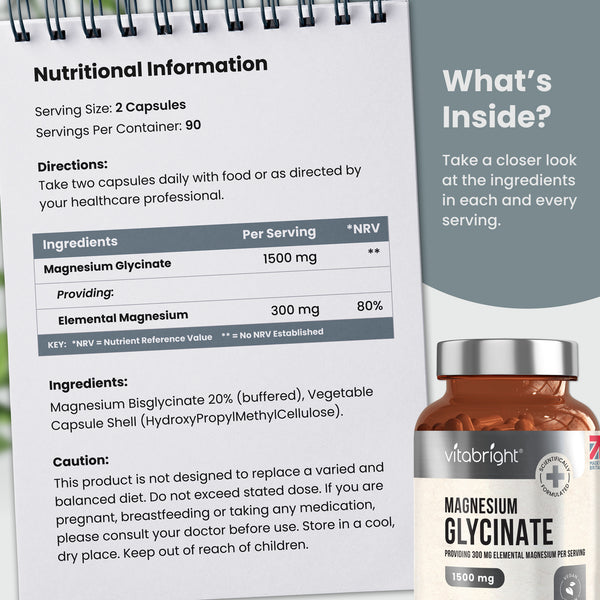 Magnesium Glycinate - 1500mg High Strength Providing 300mg Elemental M ...